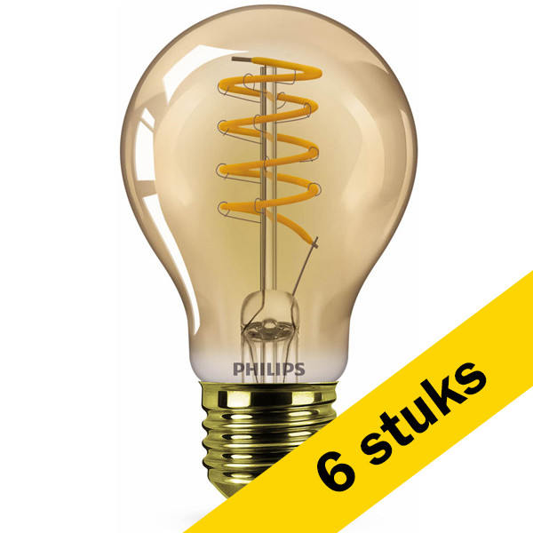 Aanbieding: 6x Philips LED lamp E27 | Peer A60 | Vintage | Goud | 1800K | Dimbaar 4W (25W ...
